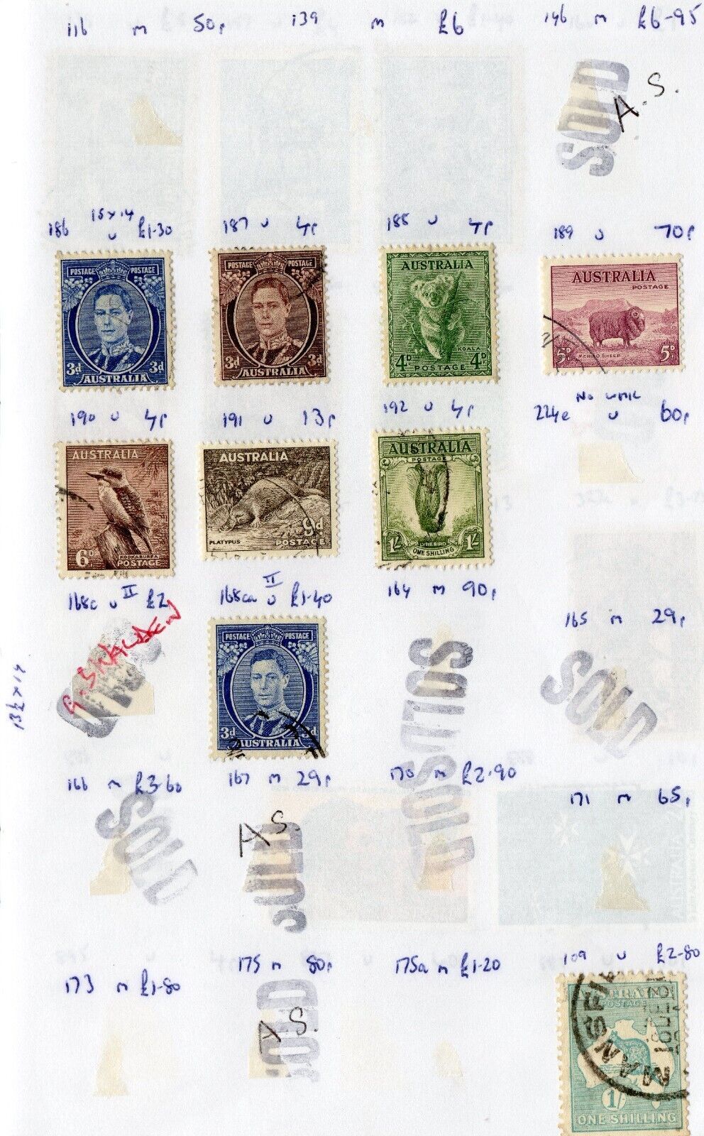 Dealers stamp approval book Australia 68 stamps selling value approx £ ...