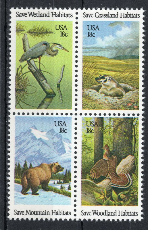 1921 - 1924 * WILDLIFE HABITATS * U.S. Postage Stamps Block OF 4 MNH ...