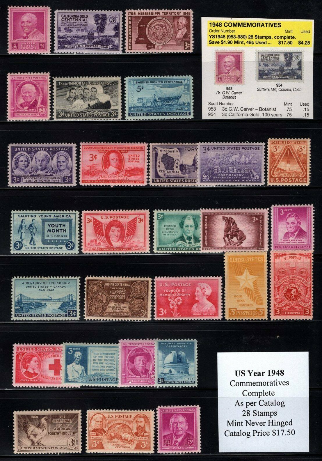 US 1948 Year Set, Complete Commemoratives, Mint Never Hinged, See other ...