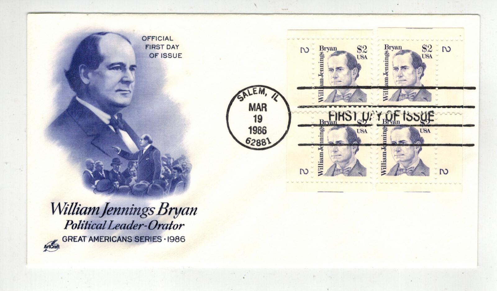 William Jennings Bryan $2 High Value Artcraft Rare 4 Corners " Plate ...