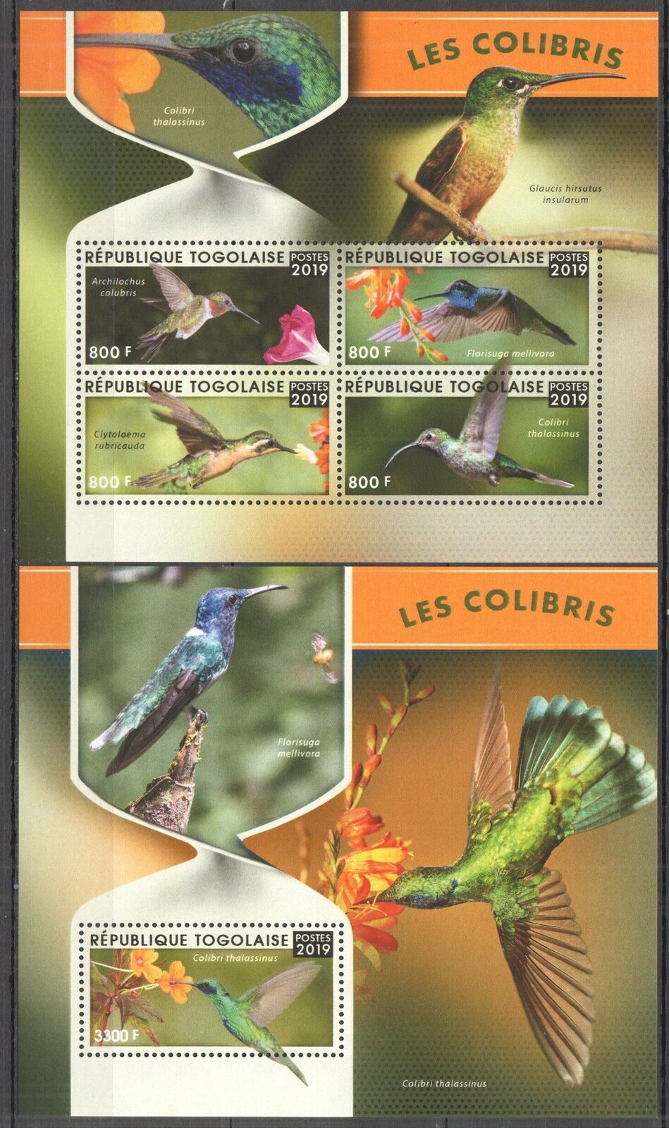 Gs0049 2019 Togo Hummingbirds Colibris Birds Fauna Yvert #6596-9+Bl1500 ...