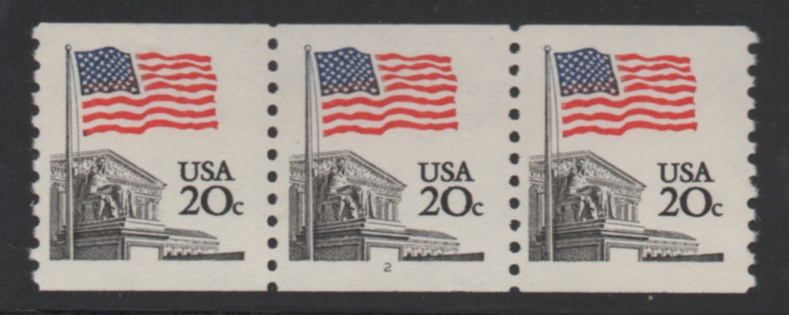 Scott # 1895 Plate # 2 unused OG MNH coil strip of 3 Wide Block Tagging ...