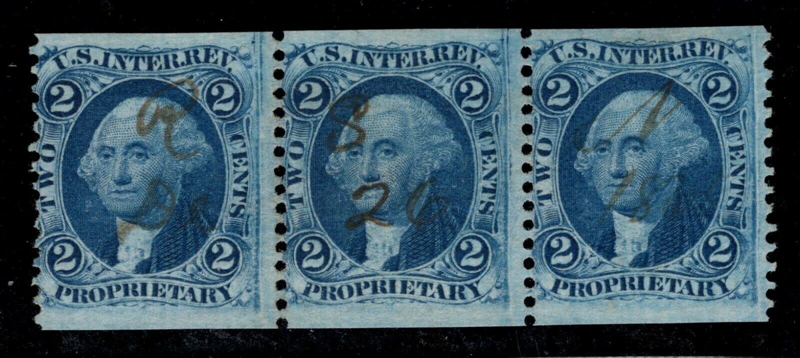 U.S. - R13b - Strip of 3 - Used (With PF Certificate - (cat value 950. ...