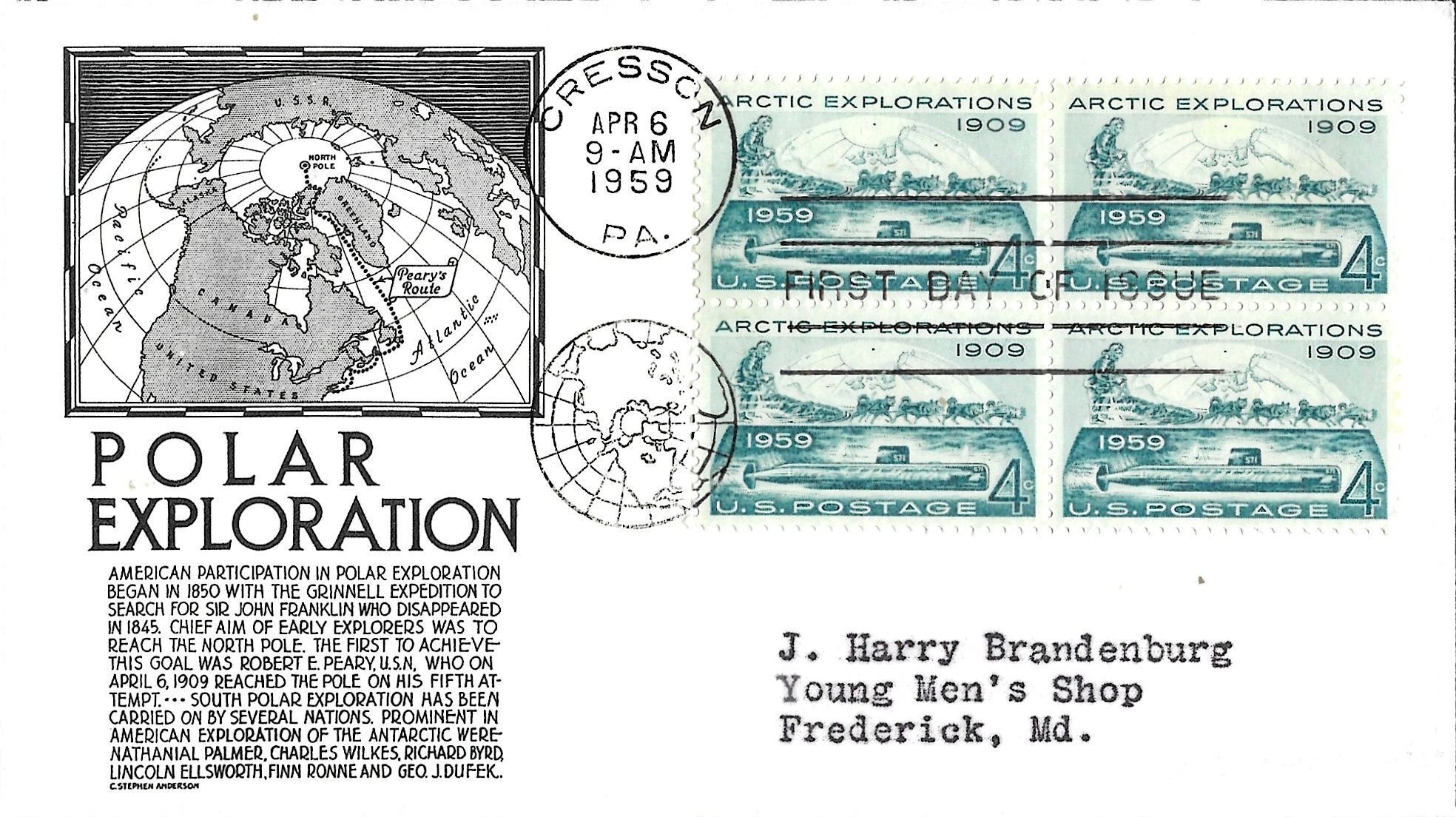 1959 FDC, #1128, 4c Polar Association, Anderson, block of 4 | United ...