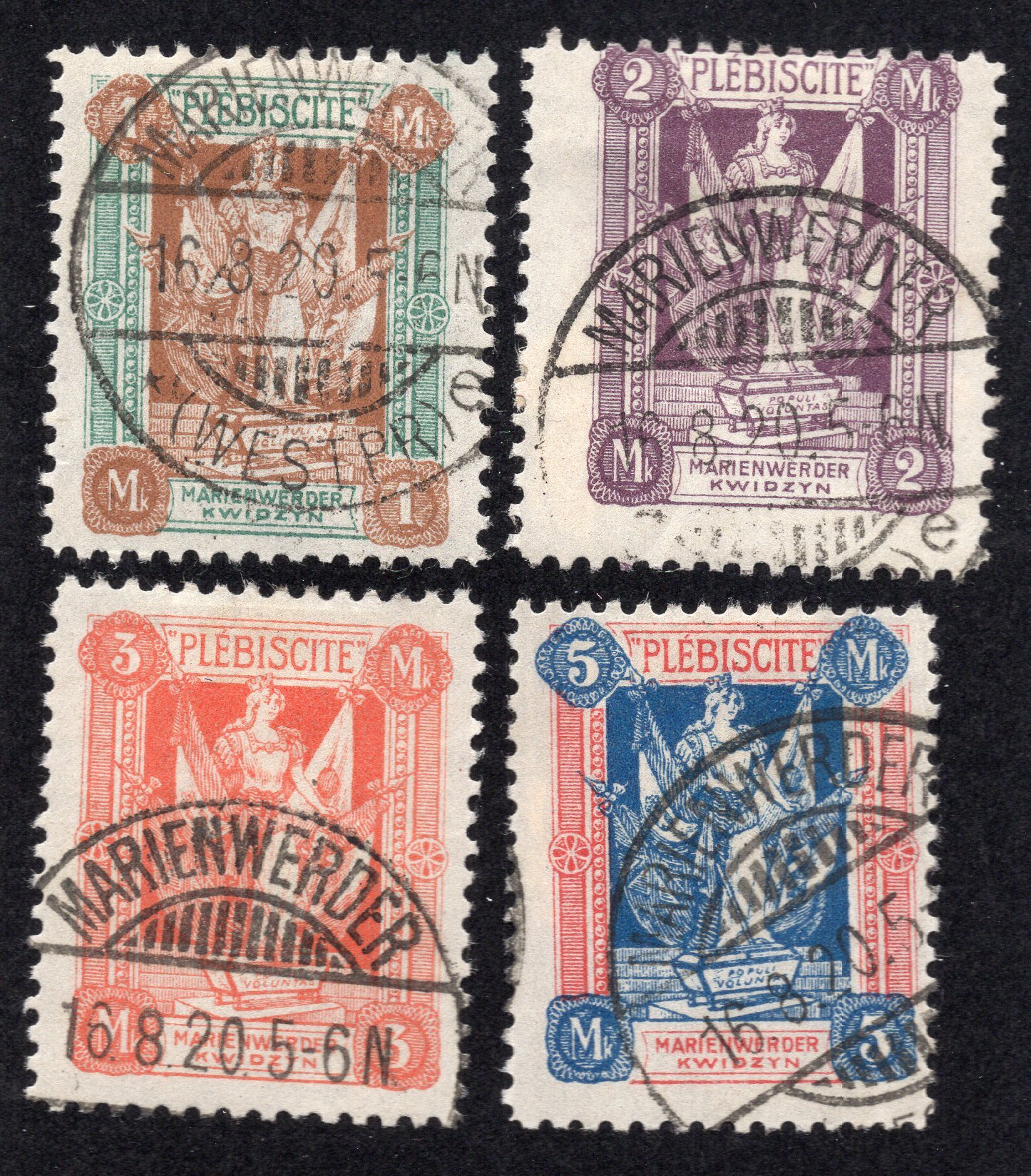 Marienwerder 1920 1m to 5m Plebiscite, Scott 50-53 used, value = $6.35 ...