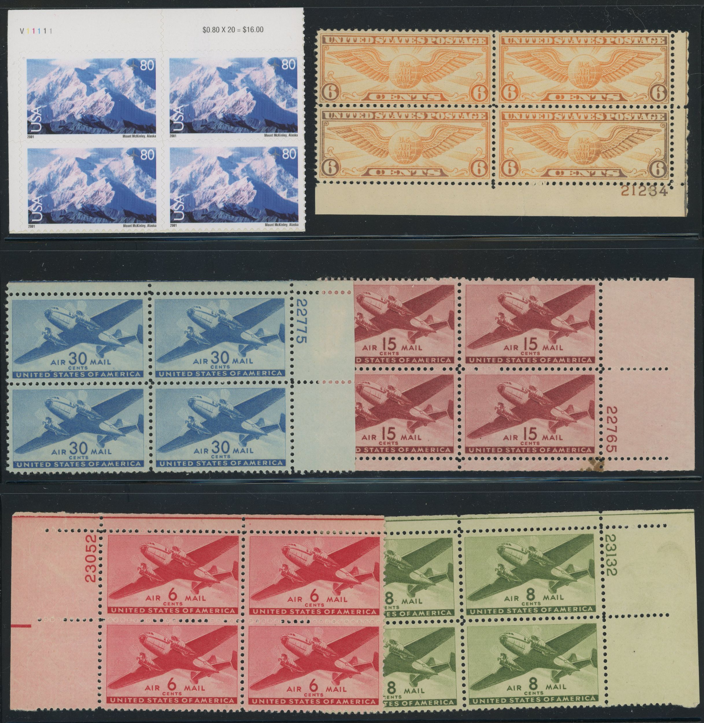 USA - Respectable Mint nh Airmail Plate Block Collection - 44 in total ...