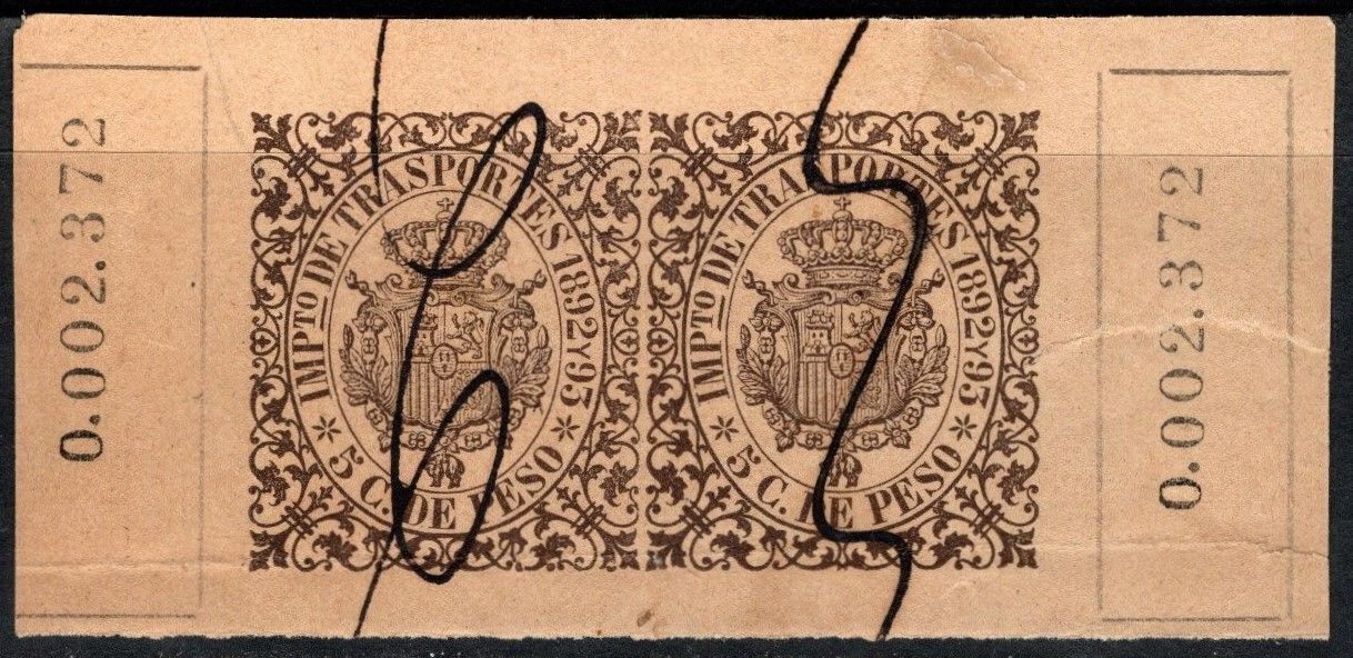 1892-3 Puerto Rico Revenue 5 C. de Peso Impuesto De Transportes ...