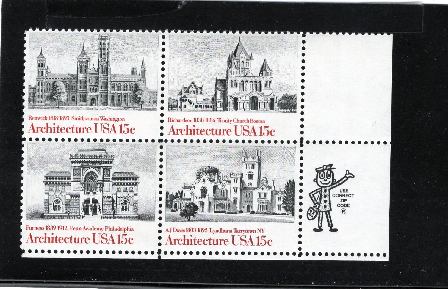 1838-1841 American Architecture, MNH LR-ZIP blk/4 | United States ...