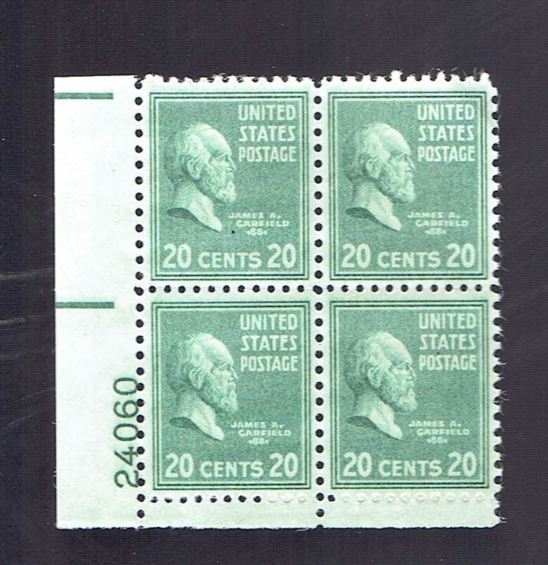 US Scott#825 1938 20c James Garfield Plate Block LR #24060 - MNH ...