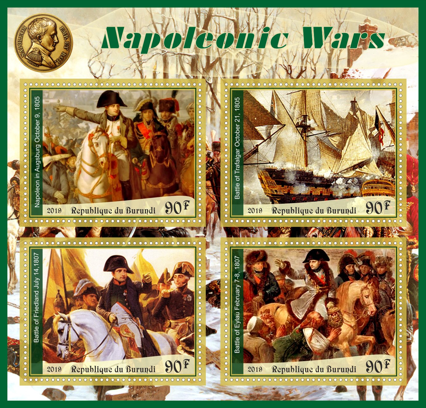 Stamps. Famous people. Napoleon Bonaparte 2019 year 1+1 sheets ...