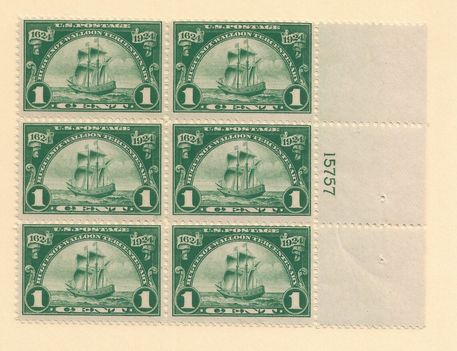 1c Walloons, The Mayflower, Plate Block/6, MNH Sc #548 (60361) | United ...