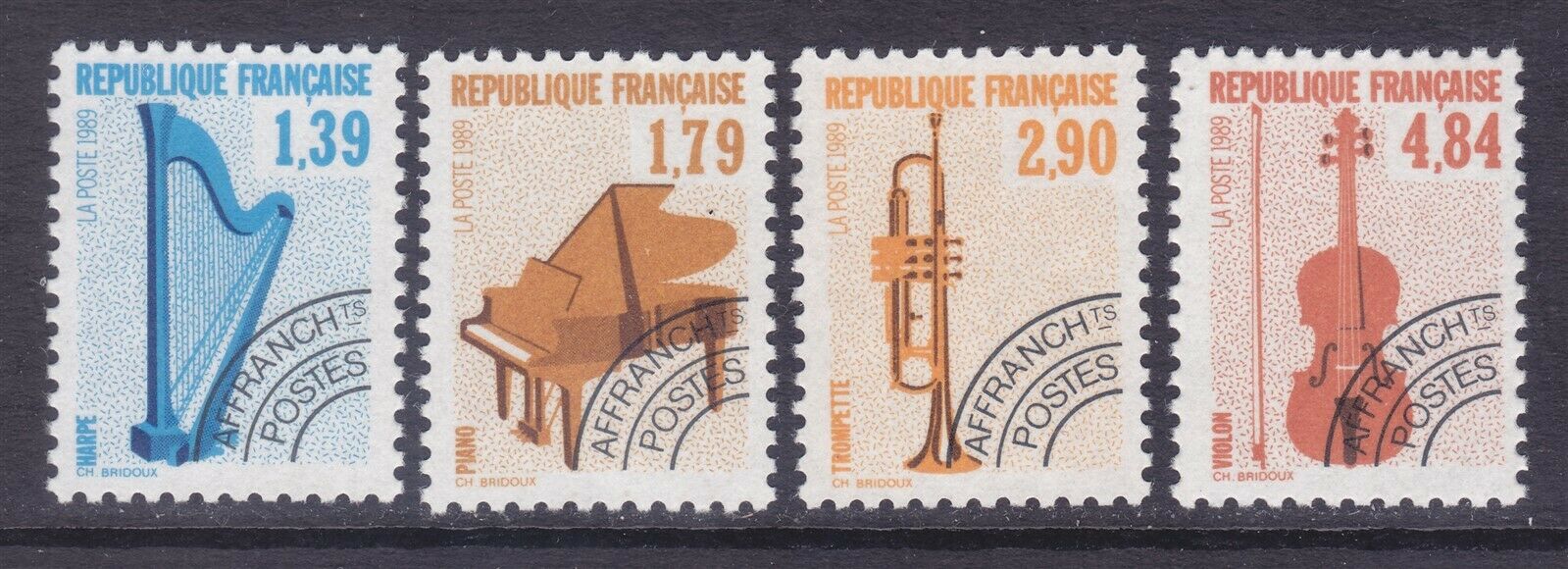 France 2169-72 MNH 1969 Musical Instruments Set Harp Piano Trumpet ...