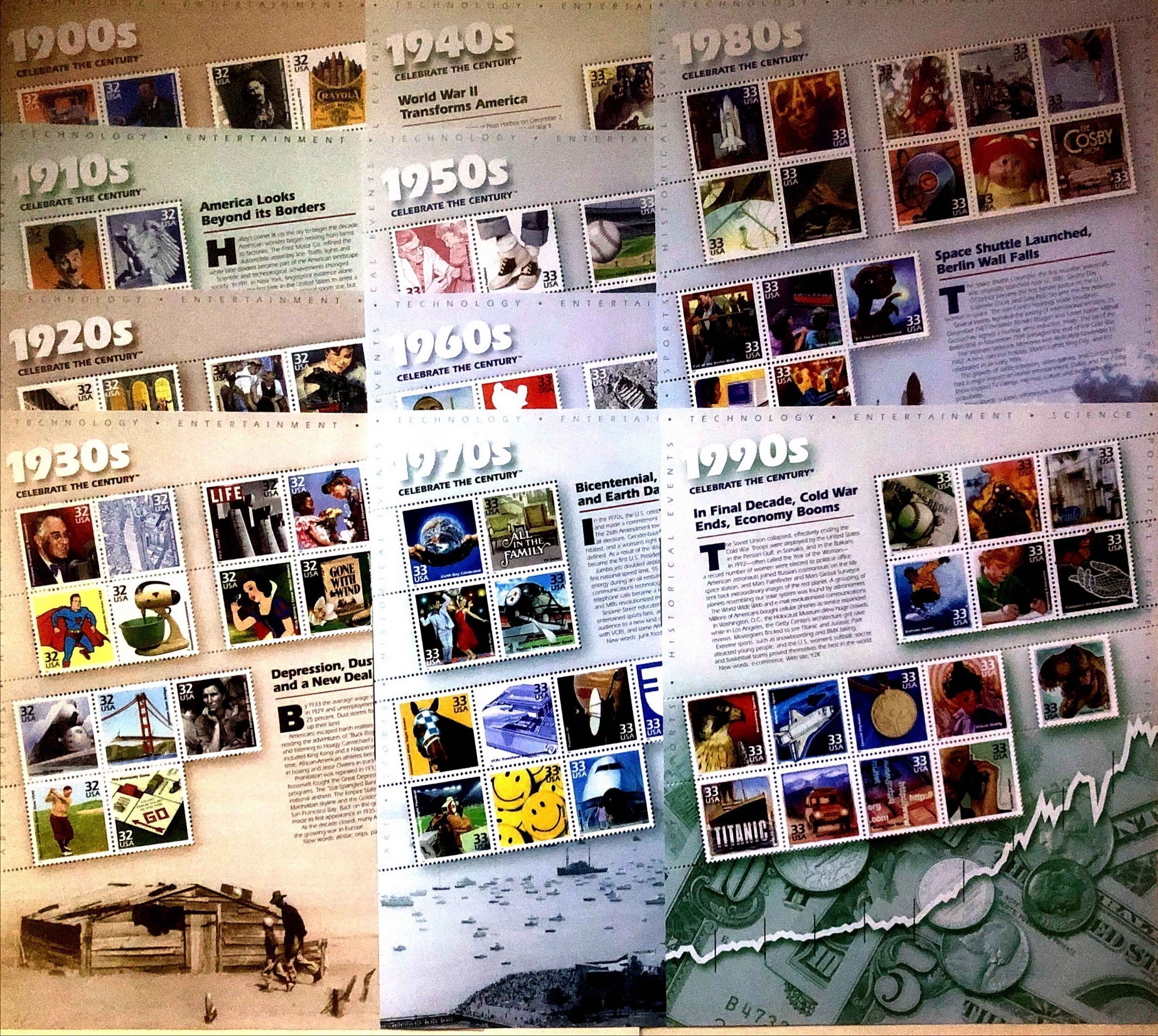 PCBstamps US #3182/3191 (10 Sheets) Celebrate/Century 1900-1990, MNH ...