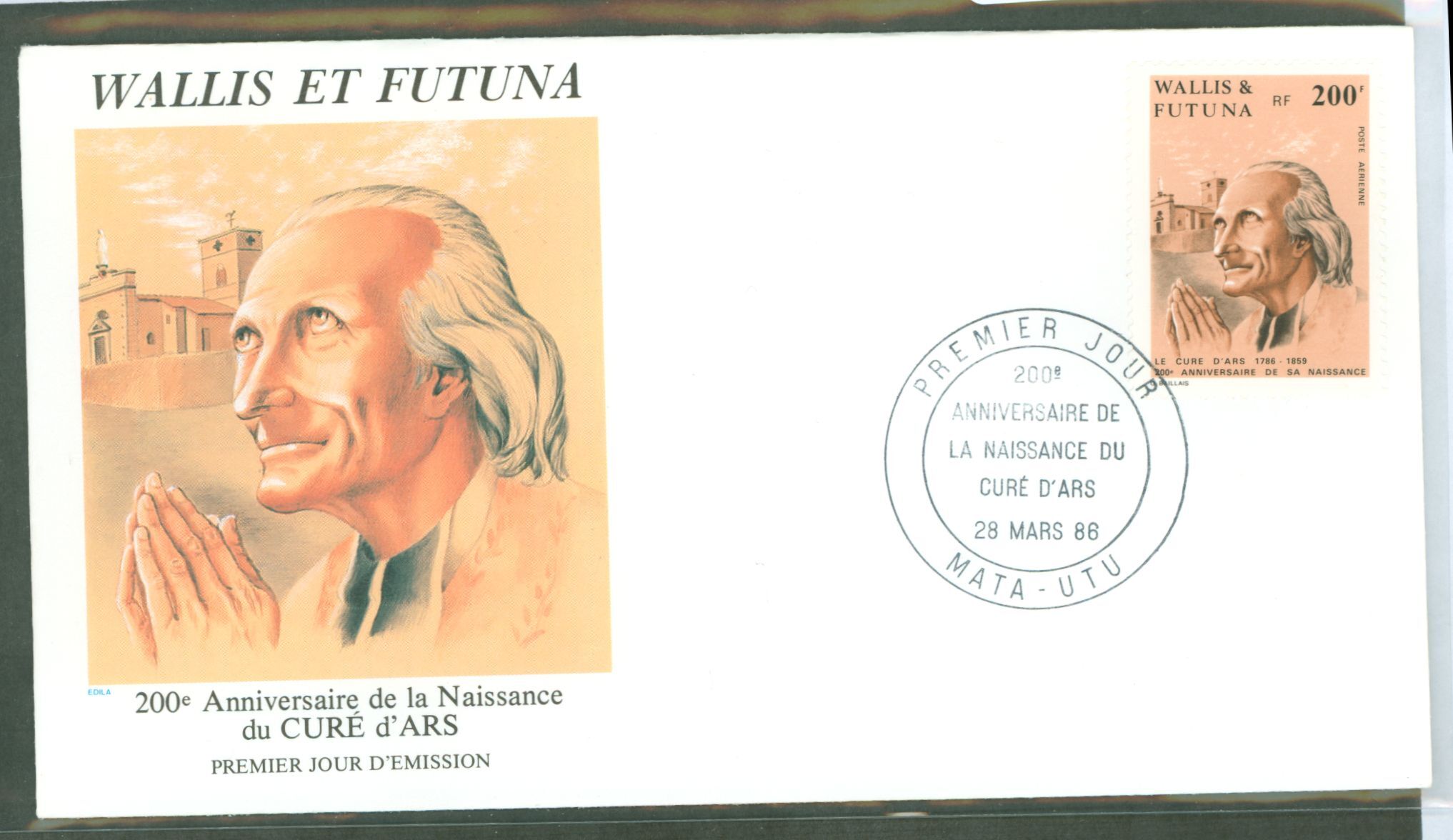 Wallis & Futuna Islands C147 1986 200fr Bicentenary of Jean-Marie Vianney Cure d'ars (single) on ...