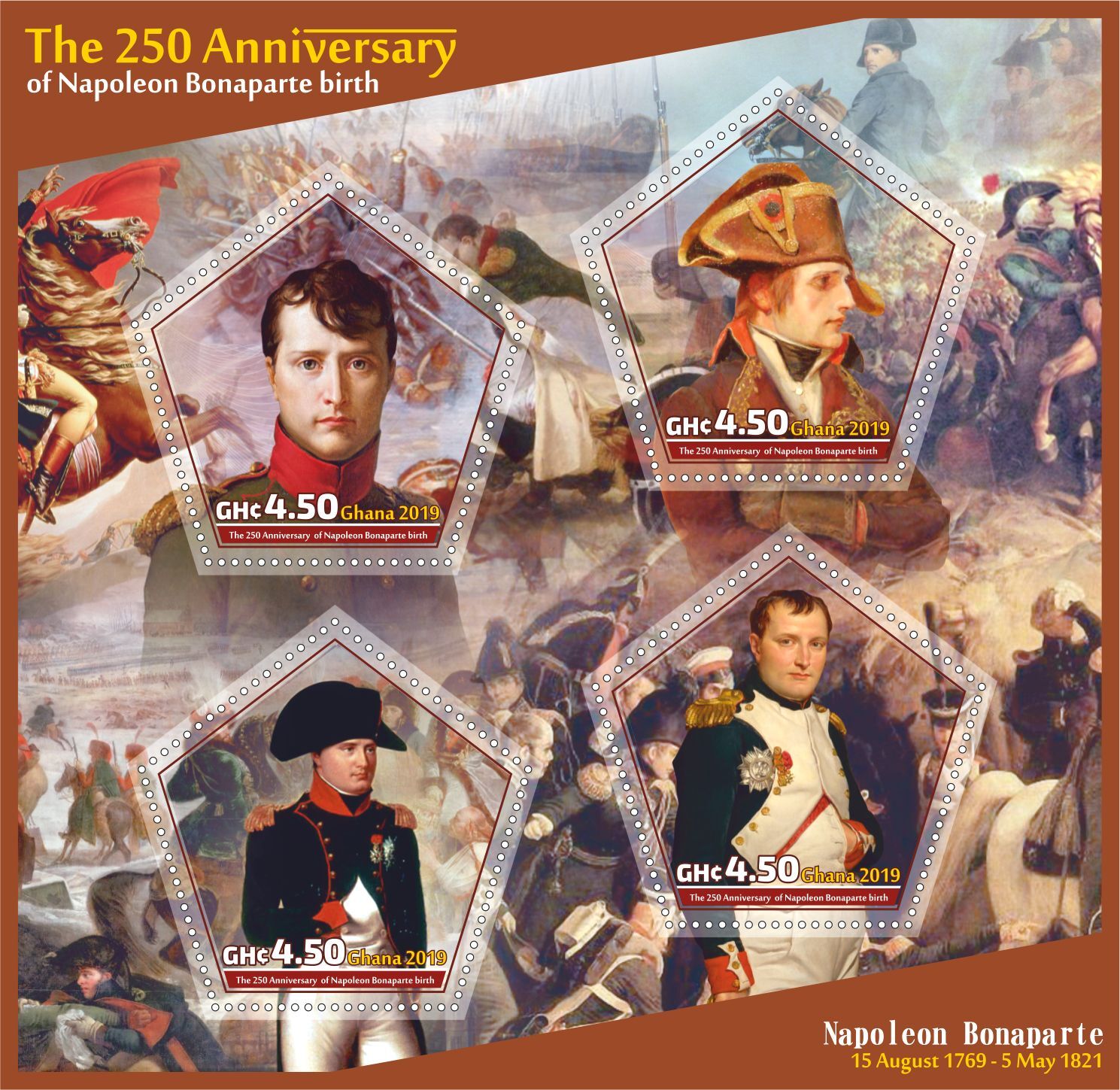 Stamps. Famous people. Napoleon Bonaparte 2019 year 1+1 sheets ...