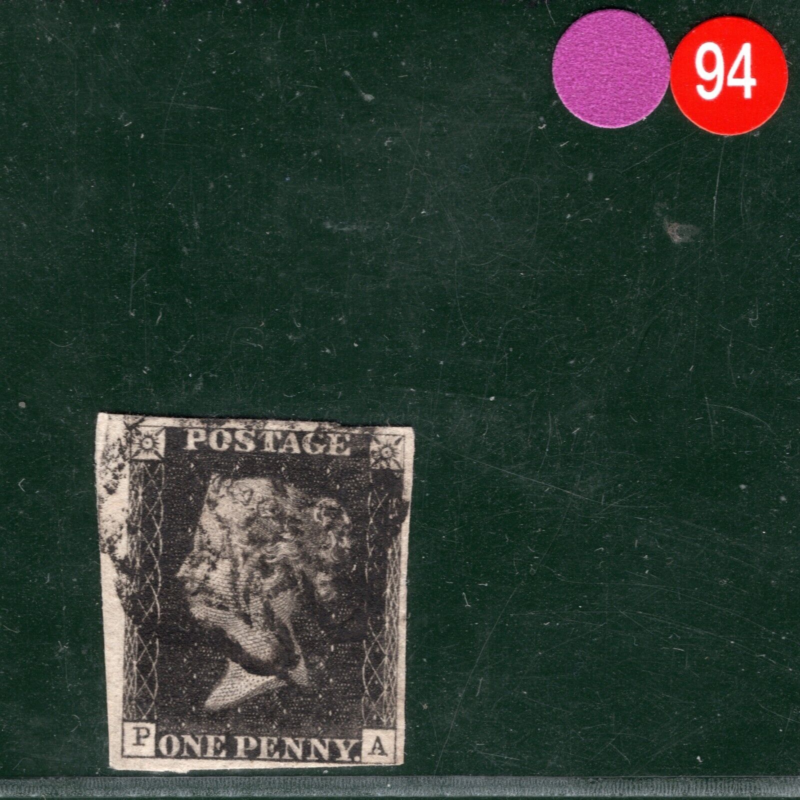 PENNY BLACK 1840 QV Stamp GB SG.2 1d Plate 8 (PA) *STATE 1* MX Cat £525 ...