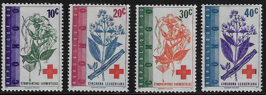 Congo #443-46 Unused - OG HR; set of 4 - Red Cross & plants (1963 ...