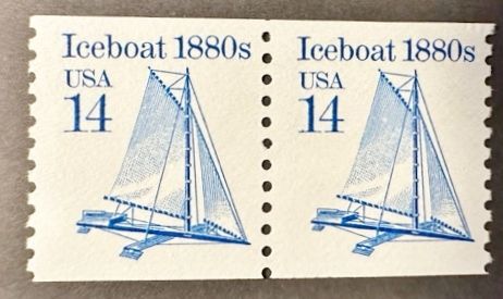 US #2134 14c Iceboat Coil Pair (Redrawn on white paper 1986) Mint NH ...