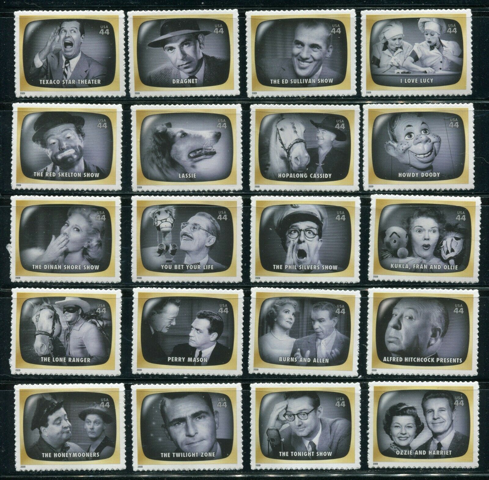 4414 Early TV Memories All 20 Single Stamps 44¢ MNH VF | United States ...