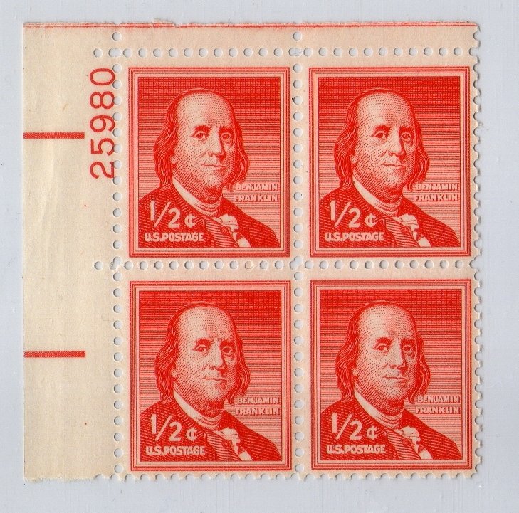 1030a 1/2c Benjamin Franklin 25980 UL Plate Block | United States ...