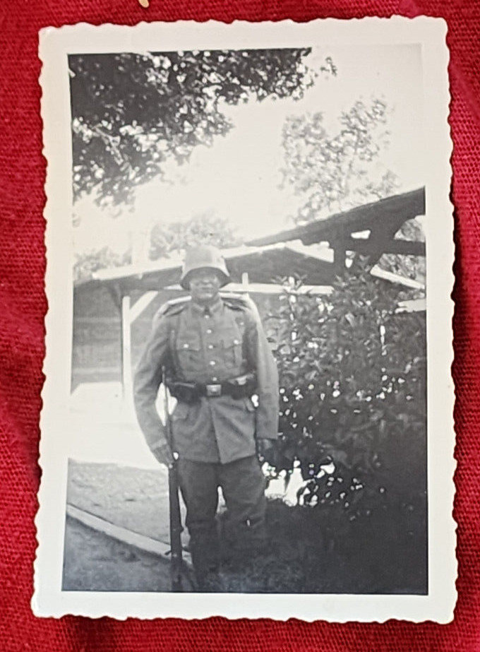 WW2 WWII German original wartime photo Army Heer Steel Helmet soldier w ...