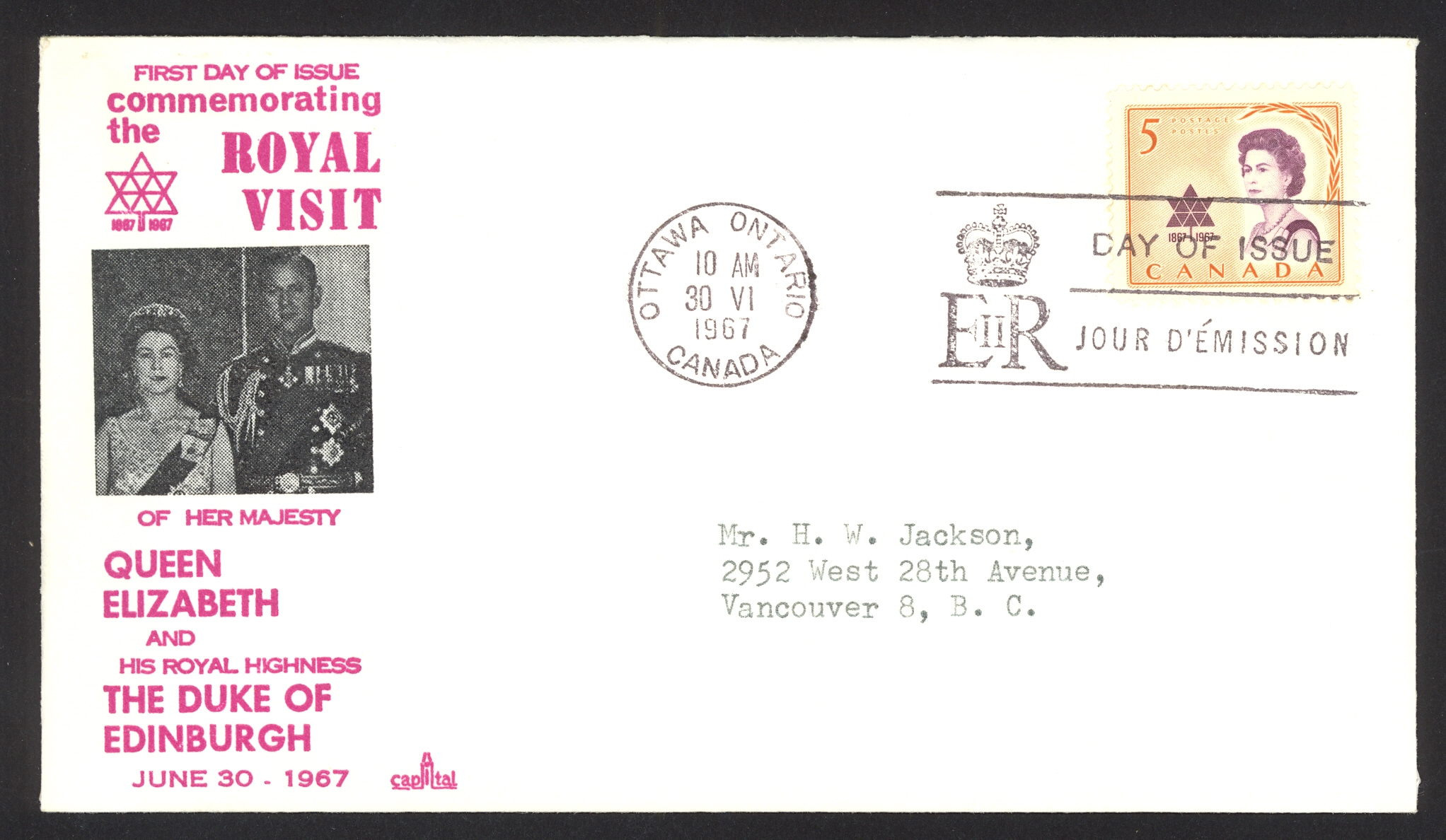 Canada Sc# 471 (Capital cachet) FDC single (c) 1967 6.30 Royal Visit ...