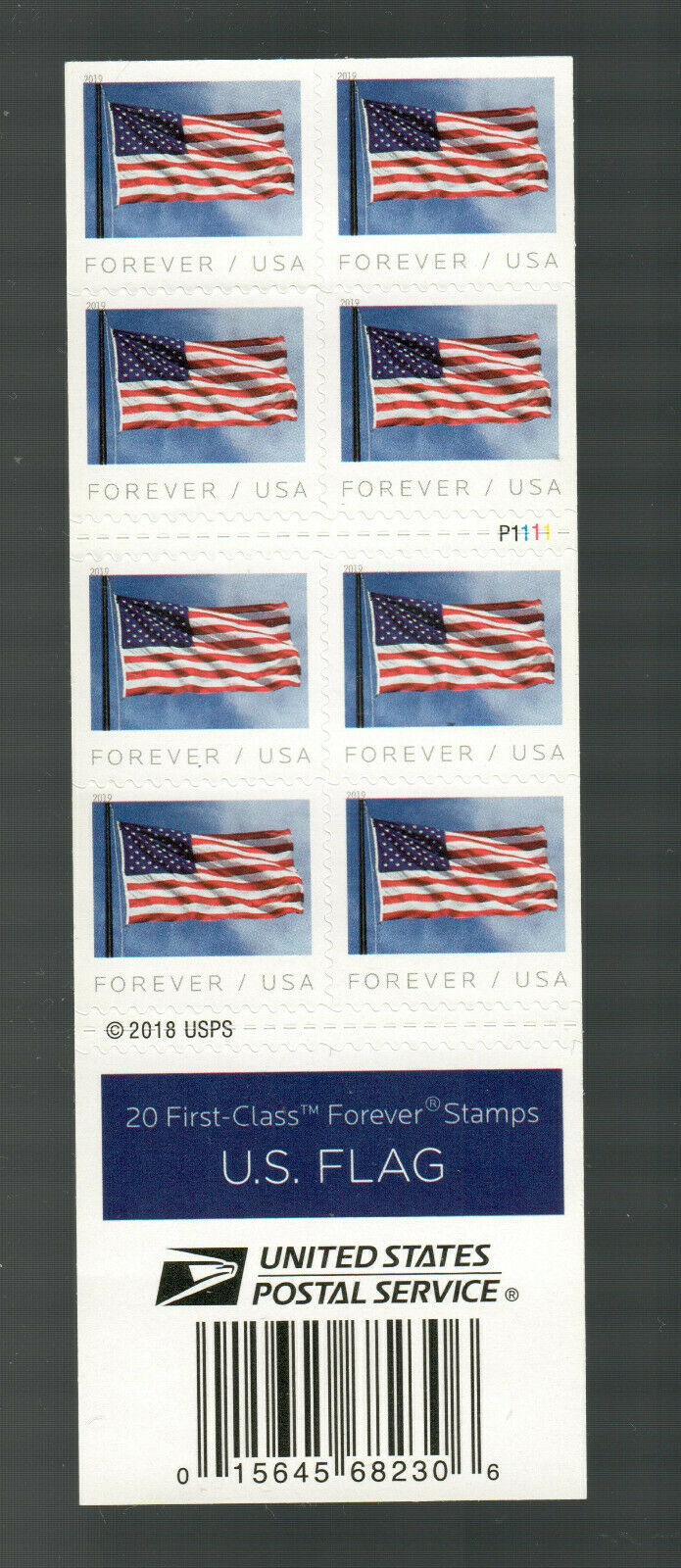 2019 Flag (Forever) APU Pane Block of 8 Pl# P111 & Cap (SHIPS TODAY ...