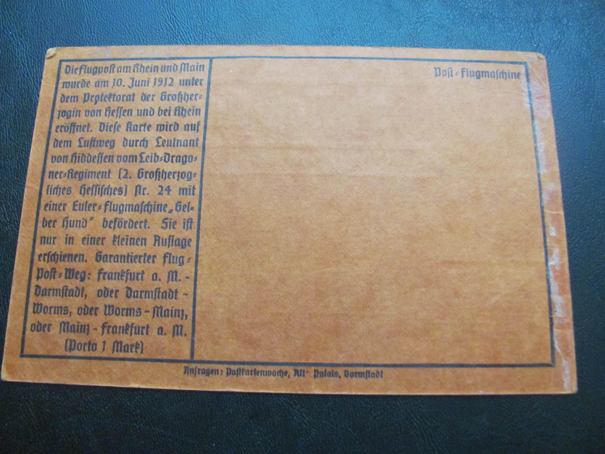 Germany 1912 Unused Airmail Postcard (128) | Europe - Germany ...