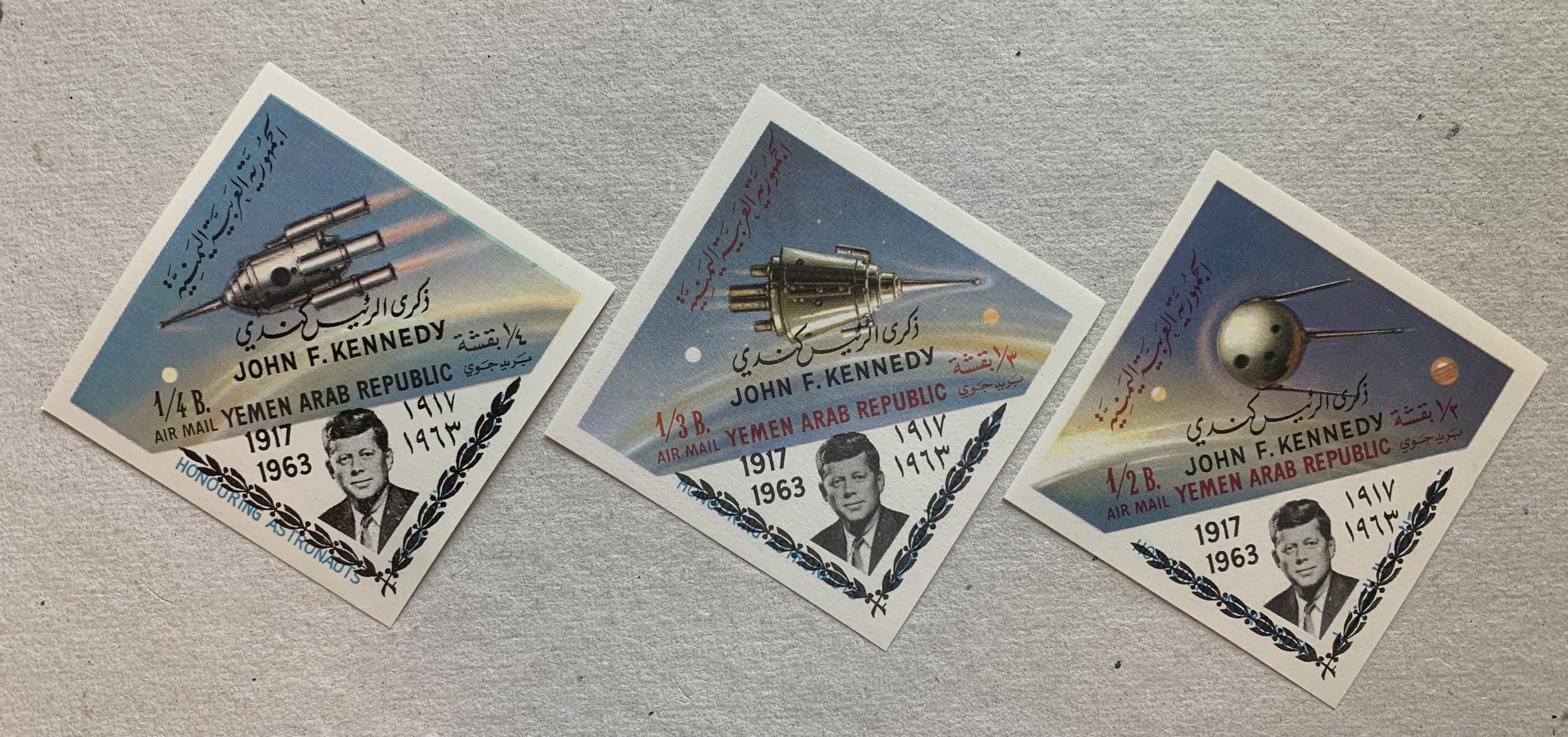 Yemen rare 1964 JFK black overprint, imperfs, MNH. Mi 332-334B, CV €200 ...