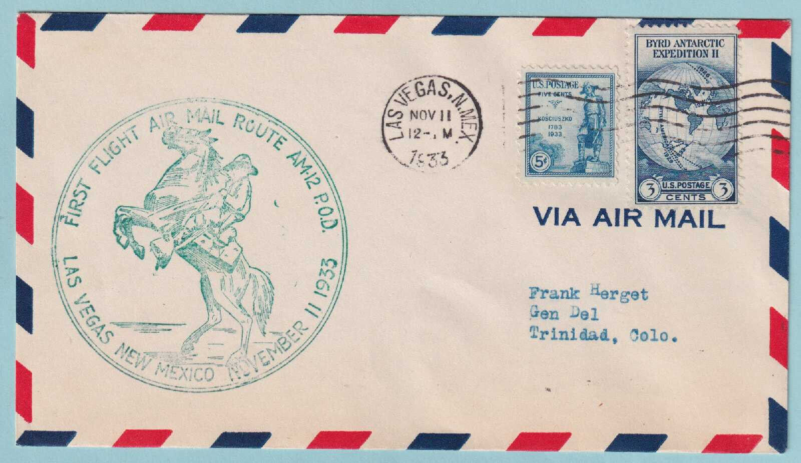 United States First Flight Cover - 1933 From LAS Vegas New Mexico ...