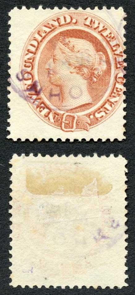 Newfoundland SG33 12c Chestnut used CHIN STRAP Variety listed by ...