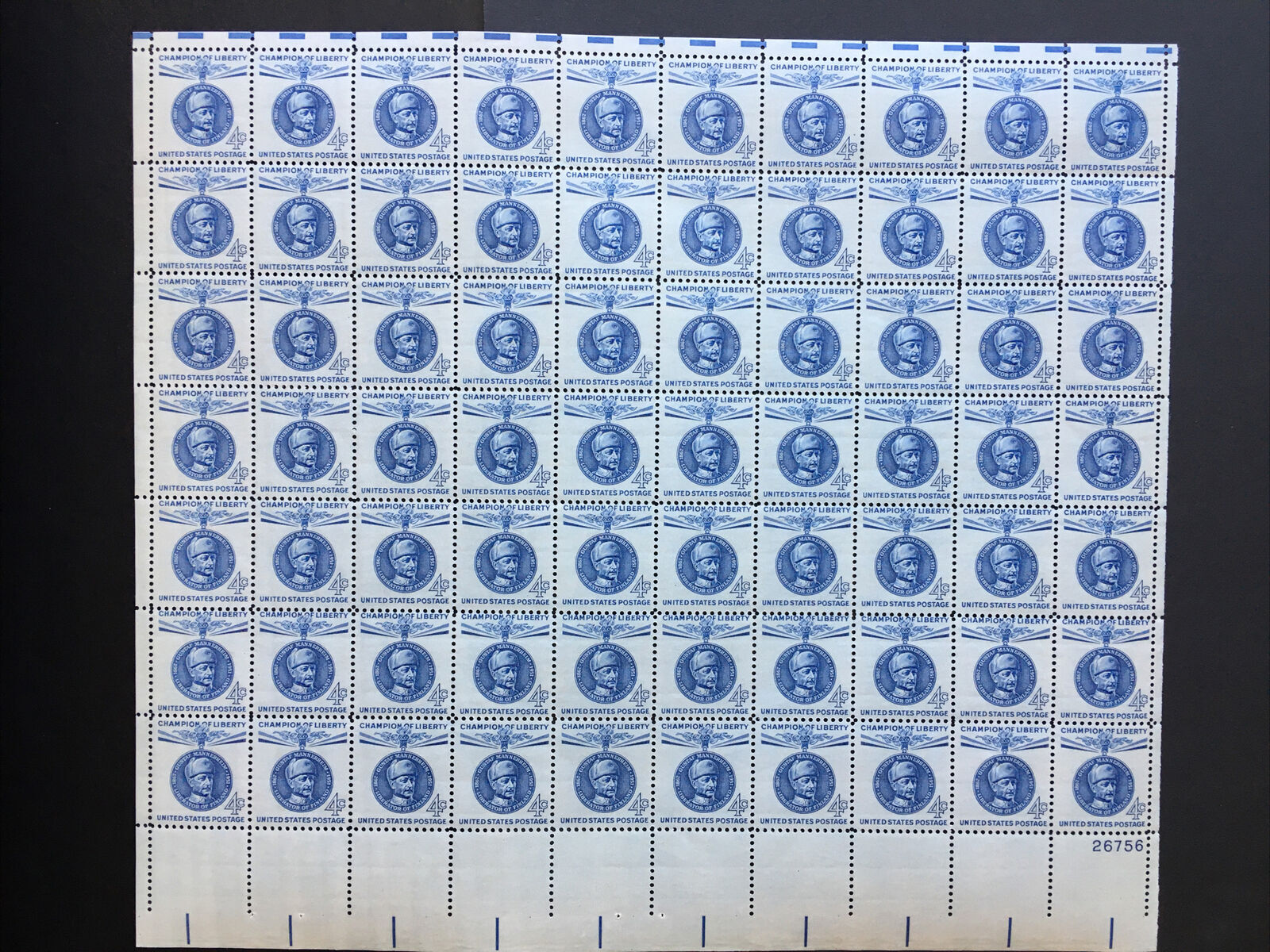 1960 sheet, 4-cent Champion of Liberty Baron Gustaf Mannerheim Sc# 1165 ...