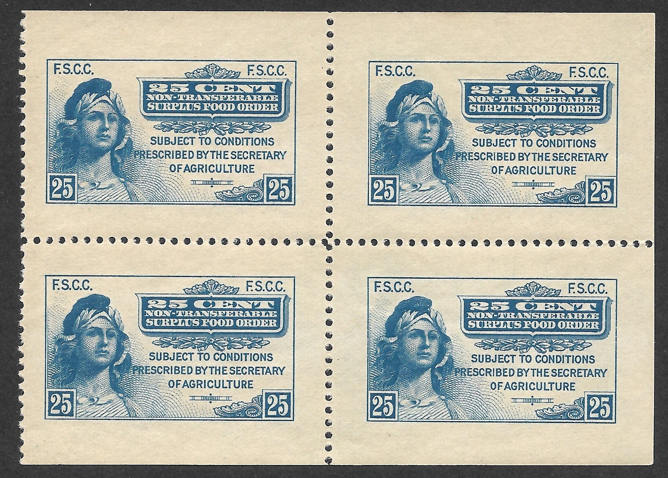 MNH 1930's FSCC 25-Cent Surplus Food Order Stamp Pane | United States ...