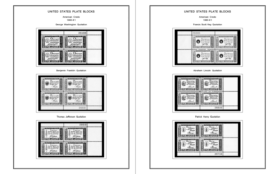 US 1960-1969 PLATE BLOCKS STAMP ALBUM PAGES (68 PDF b&w illustrated ...