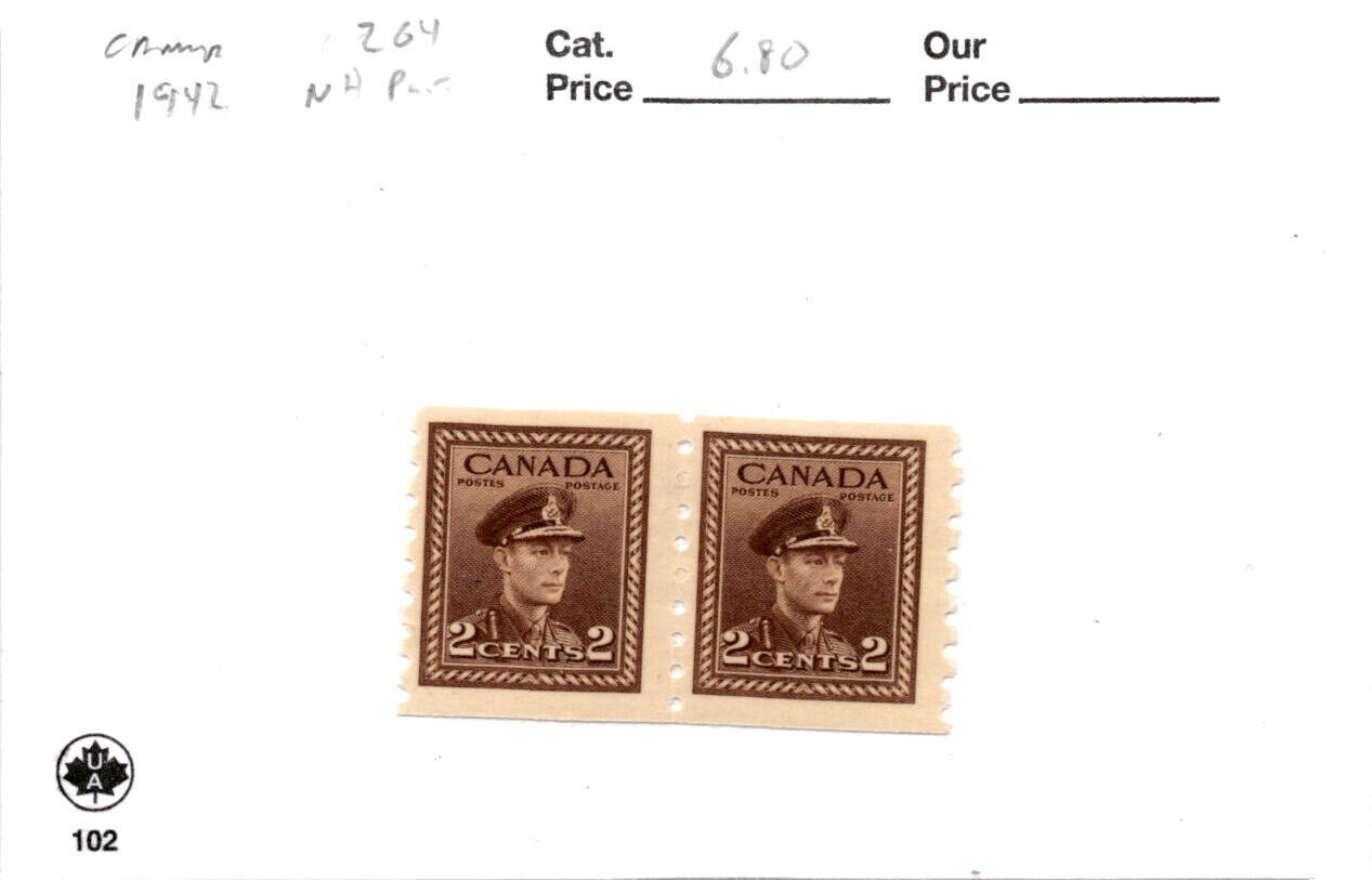 Canada, Postage Stamp, #264 Pair Mint NH, 1942 King George (AD ...