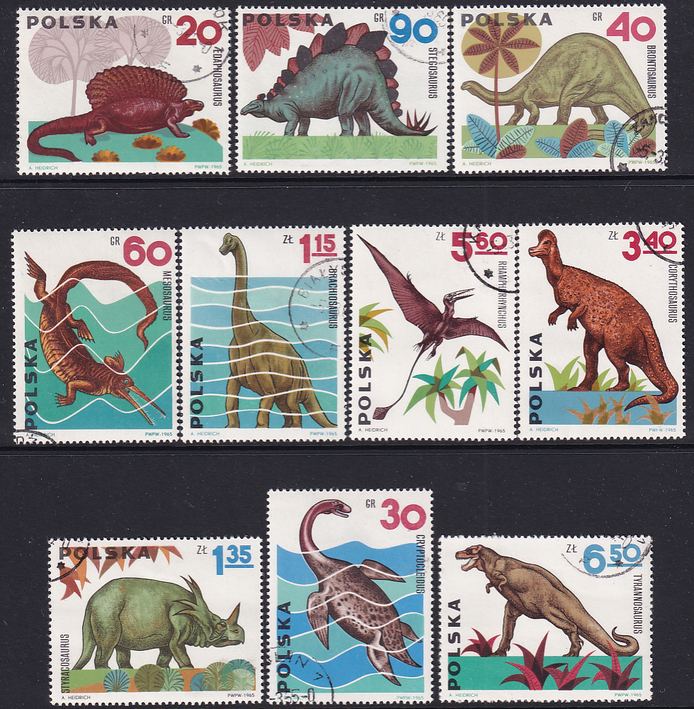 Poland 1965 Sc 1307-16 Various Prehistoric Dinosaurs Complete Set Stamp ...