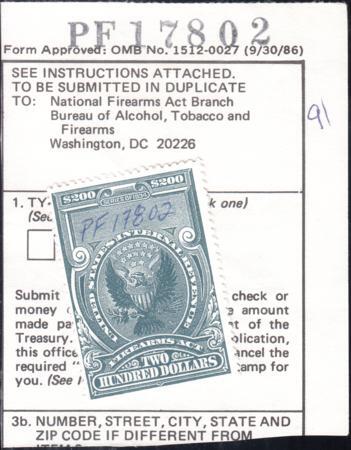 US RY8 Revenue Firearms Tax Used F-VF One Piece Of License | United ...