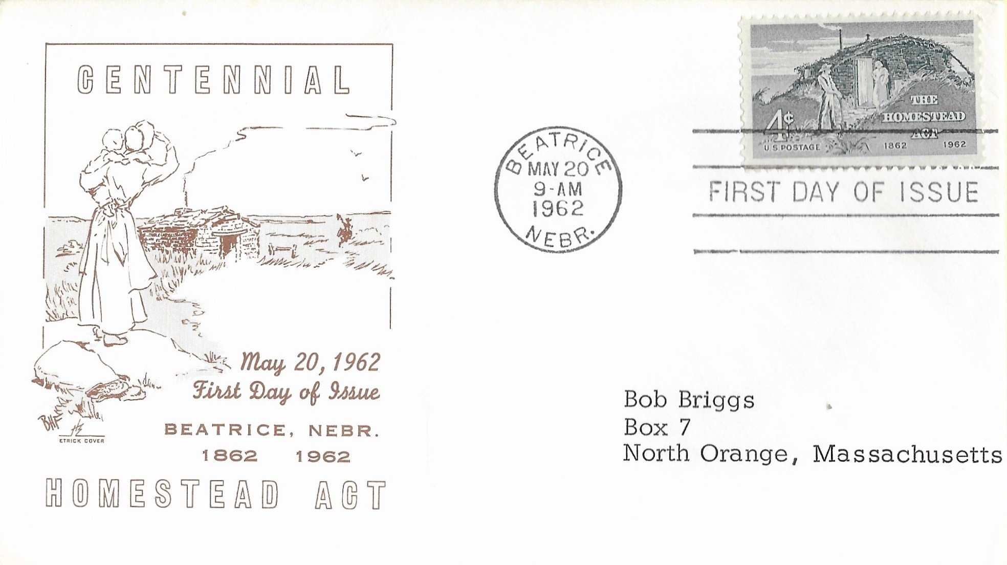 1962 FDC, #1198, 4c Homestead Act, Etrick Cover | United States ...