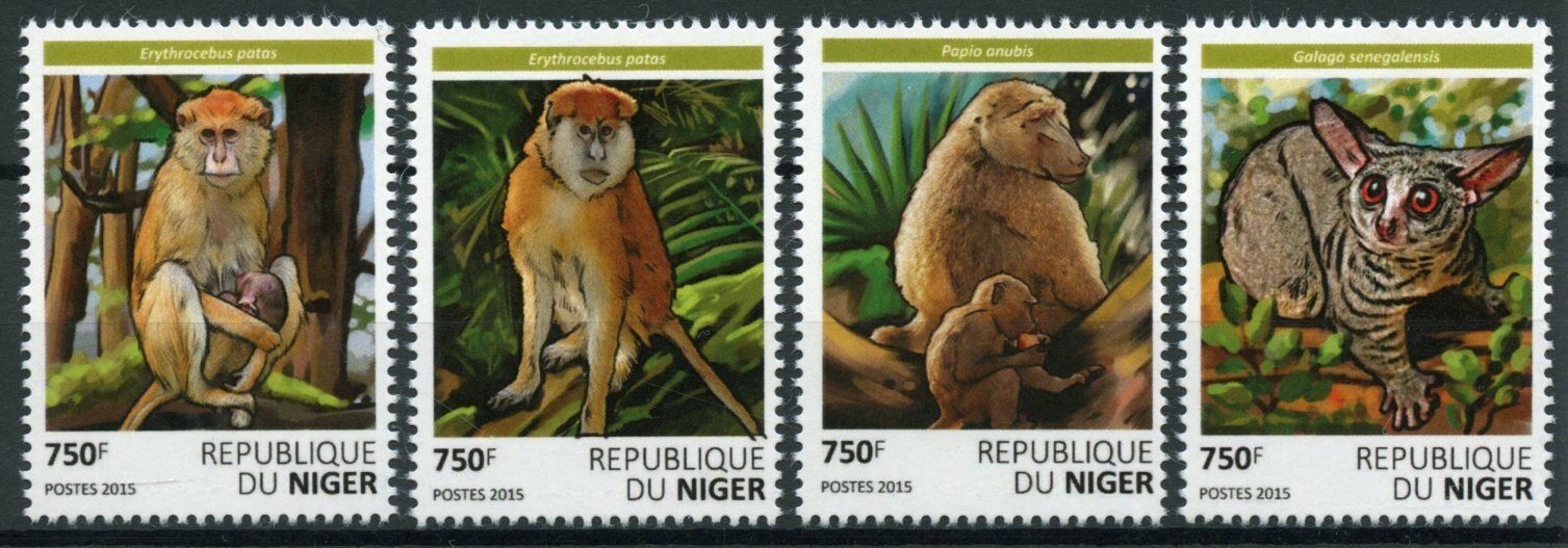 Niger Wild Animals Stamps 2015 MNH Primates Monkeys Bushbabies Baboons ...