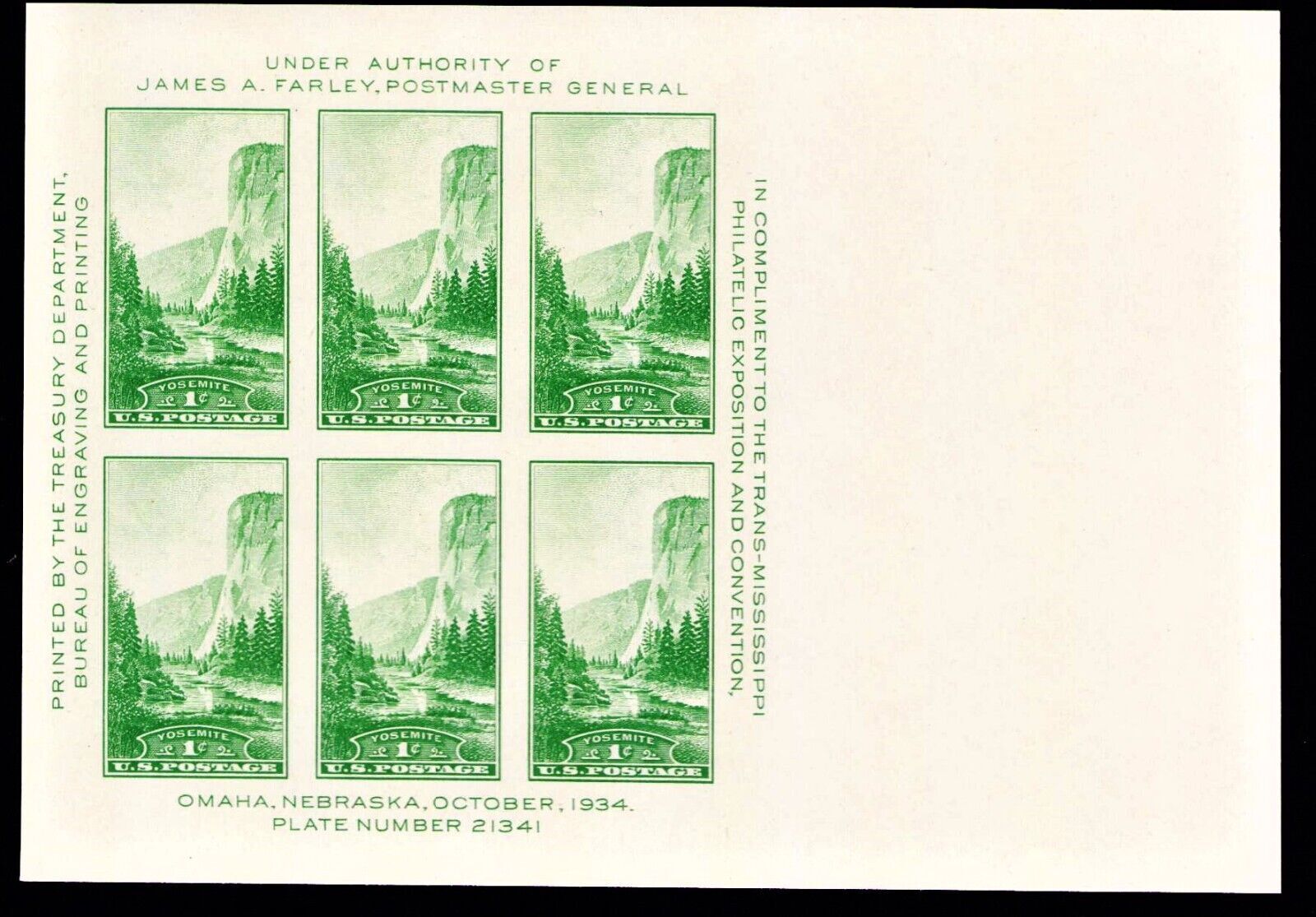 Scott #769 Yosemite 1¢ Farley Sheet With Massive Sheet Margin No Gum As ...