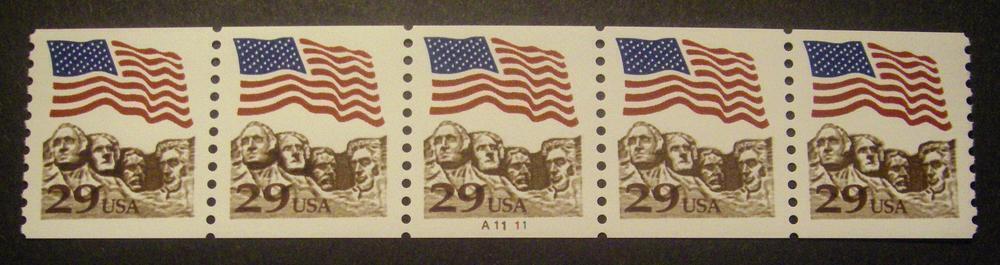 Scott 2523A, 29 cent Flag over Mt. Rushmore, PNC5 #A11111, MNH Coil ...