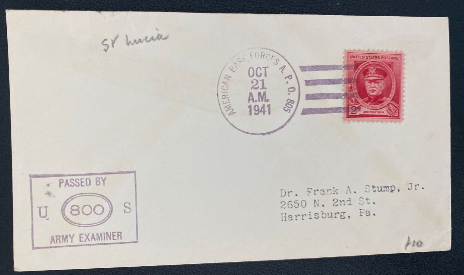 1941 USA Army Base Force In St Lucia Cover To Harrisburg PA | United ...
