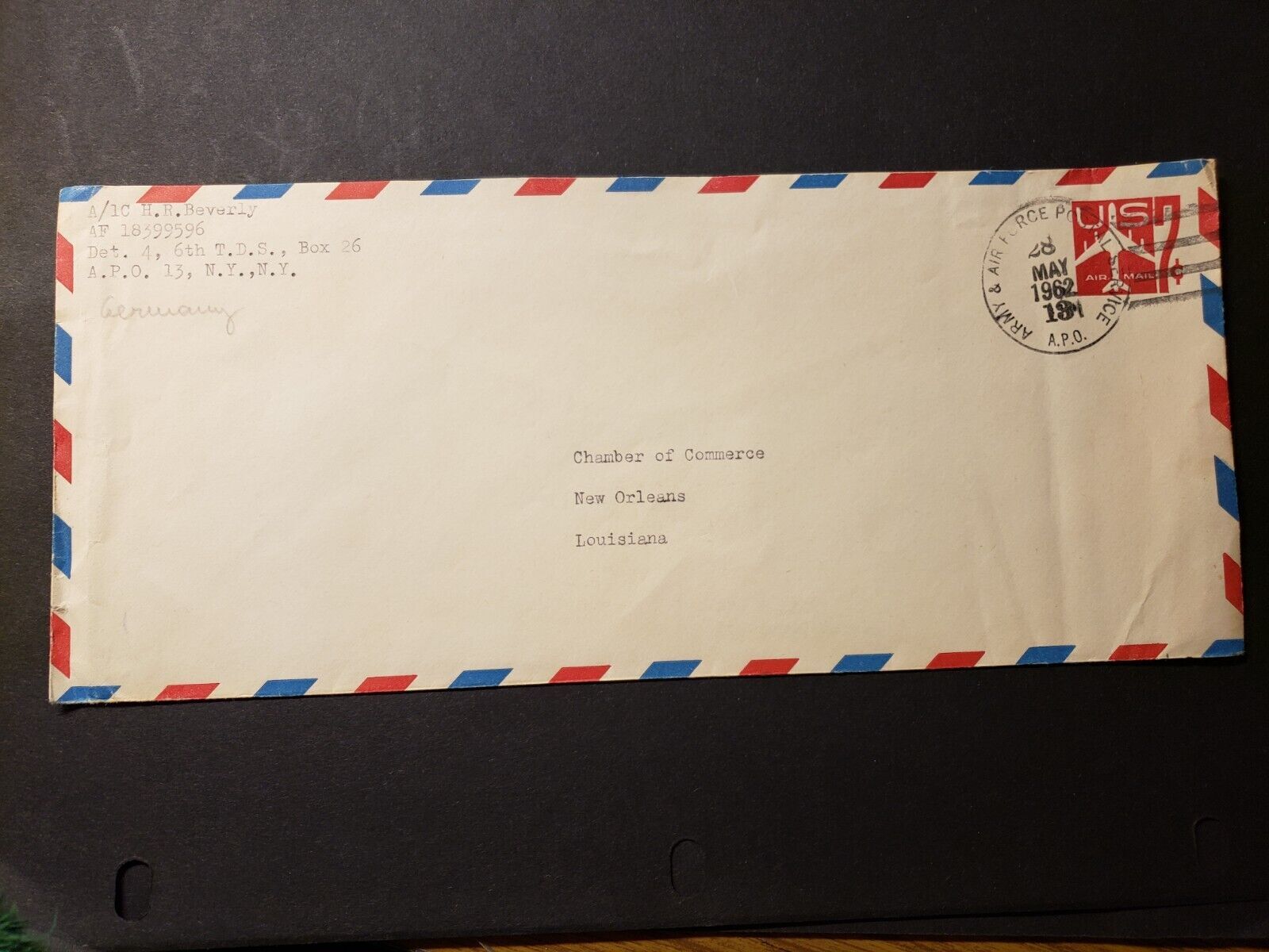 APO 13 GERMANY 1962 Army Air Force Cover 6th TDS Airman's Mail | United ...