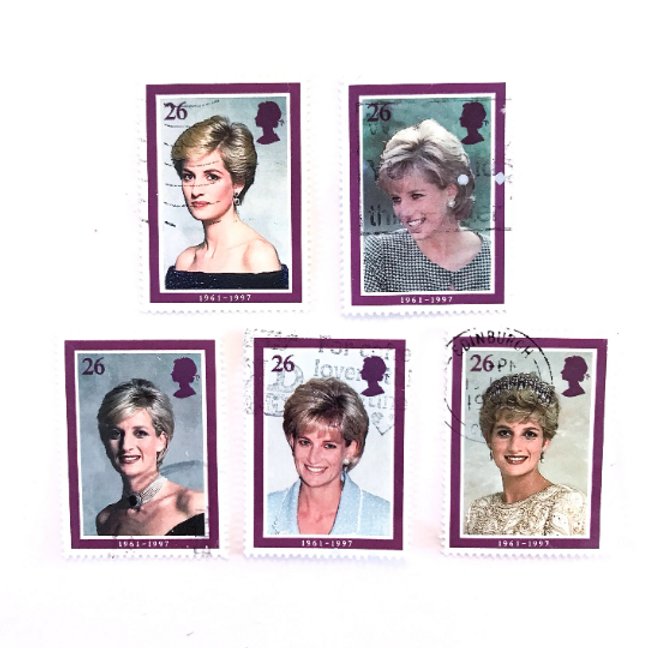 5 x Diana Princess of Wales Commemoration used off paper GB 26p - 1998 ...