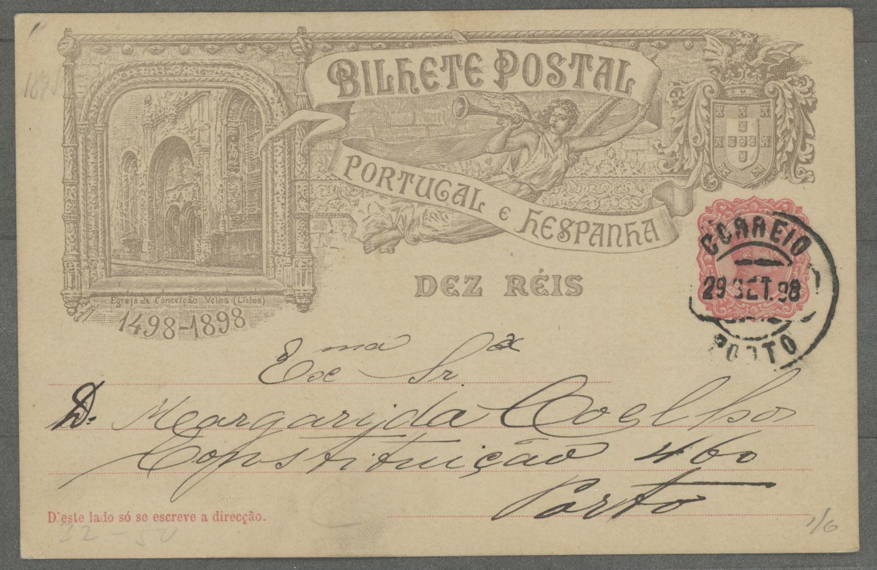 Portugal 1898 10R carmine on grayish, Porto local use, long message ...