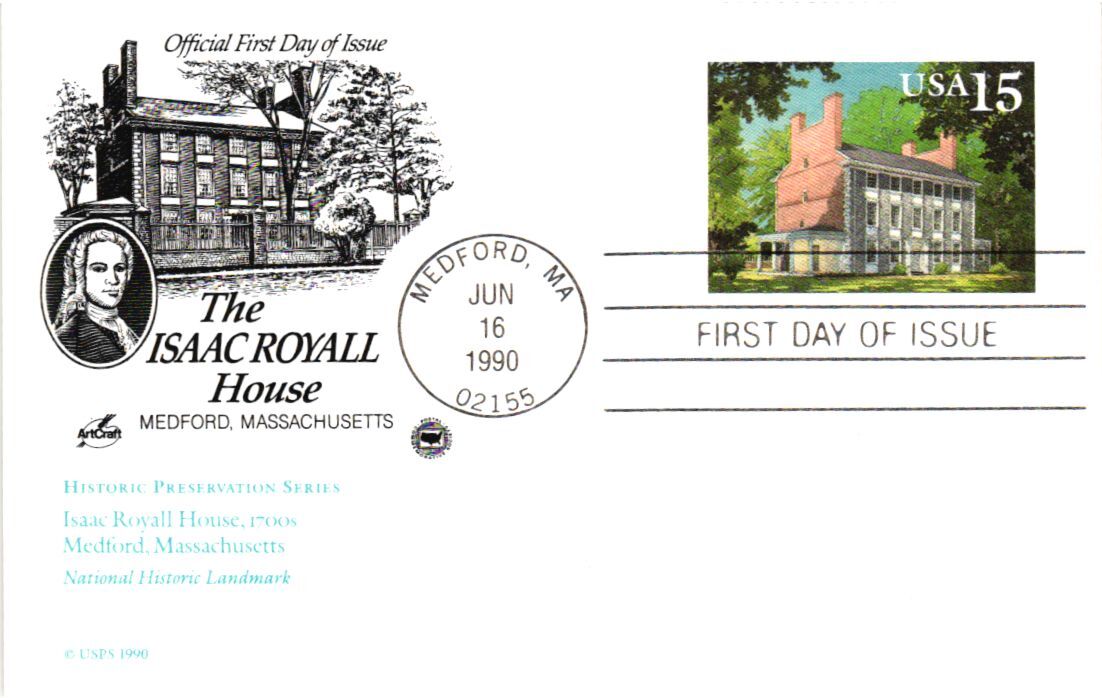 UX143 Isaac Royall House Postal Card Artcraft Cachet | United States ...