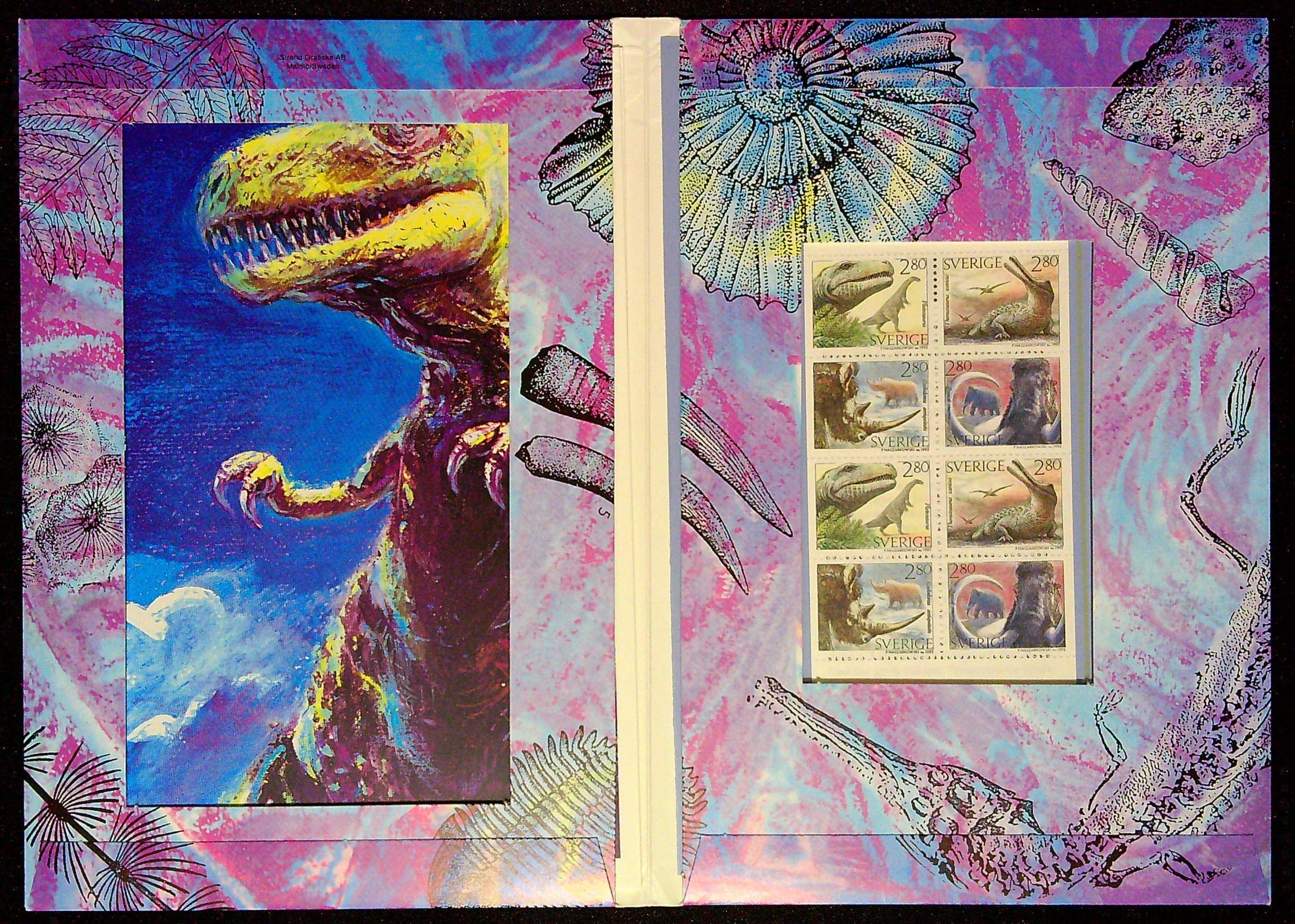 Sweden 1969-1972 folder MNH stamps + 3 postcards prehistoric animals ...