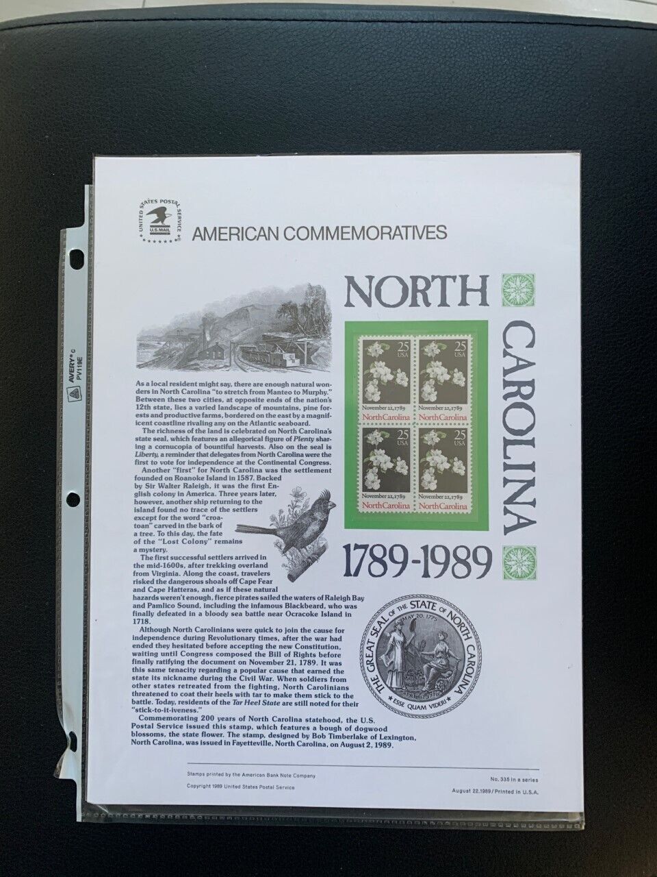 1989 Scott 2347 25c North Carolina stamp panel block of 4 MNH | United ...