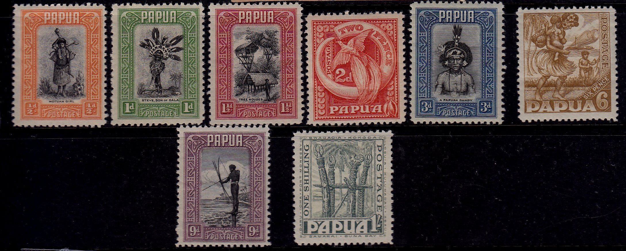 Papua,#94 to 98,101,103,1932,MNH,Crease on back of the 2d and 6d CV$60. ...