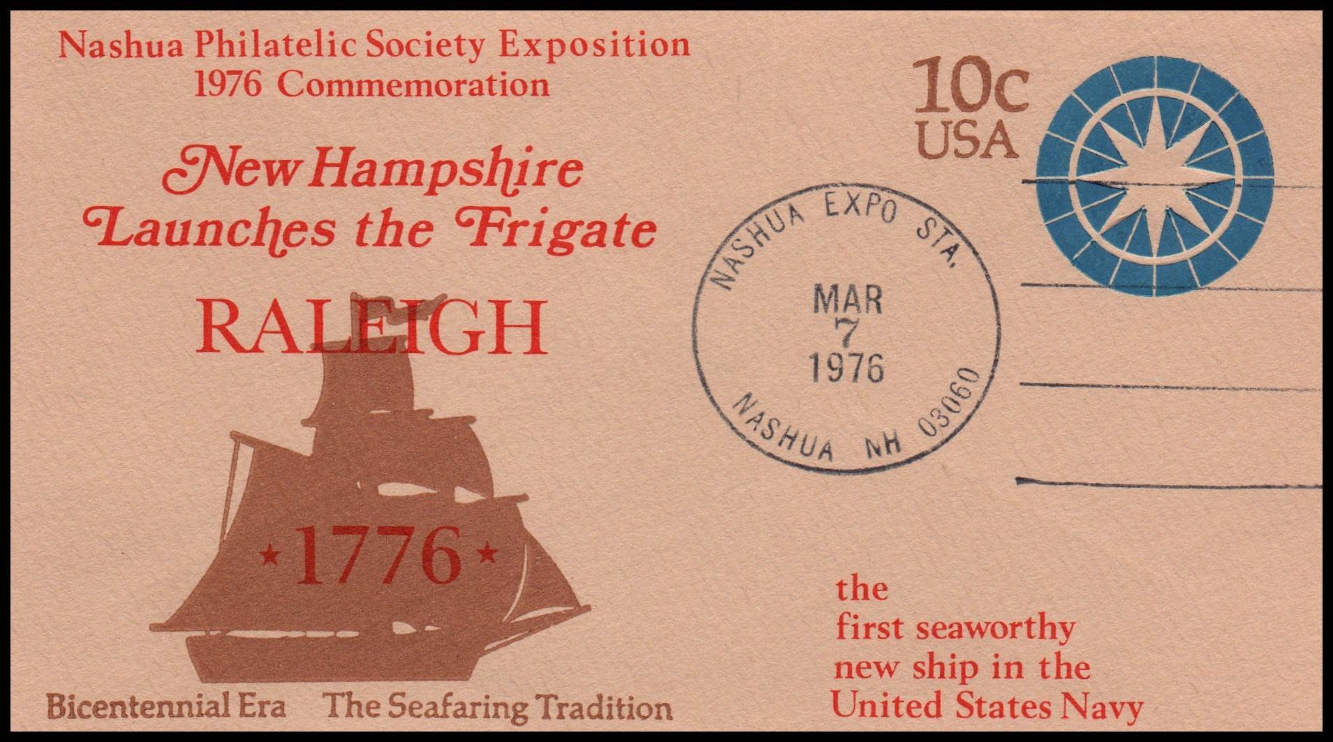US 200th Anniversary Launching of the Frigate Raleigh 1976 Cover ...